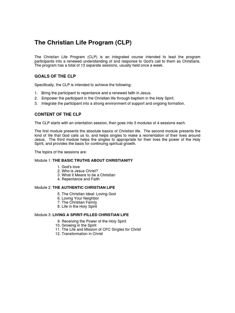 The Christian Life Program (CLP) | Download Free PDF | Holy Spirit | Jesus