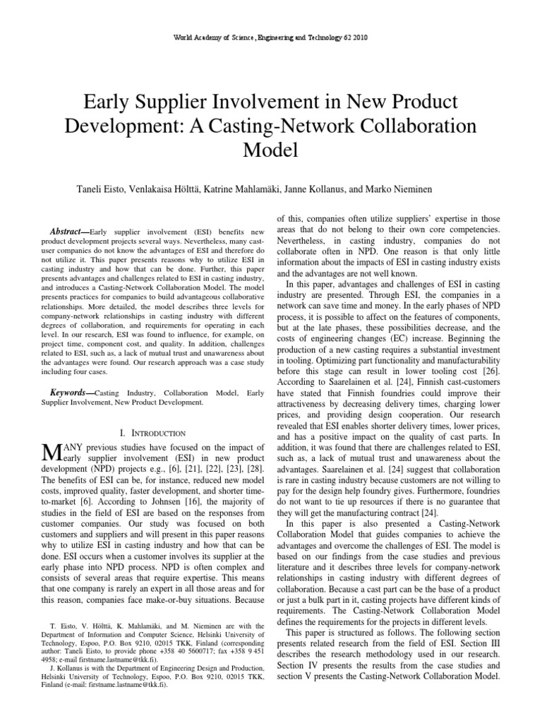 Early Supplier Involvement in New Product Development: A Casting ...