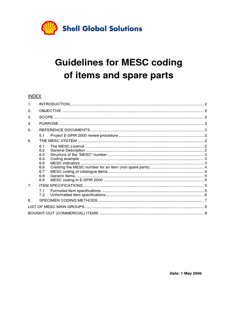 Coding Guidelines For MESC and Spare Parts PDF | PDF | Oil Well | Specification (Technical Standard)