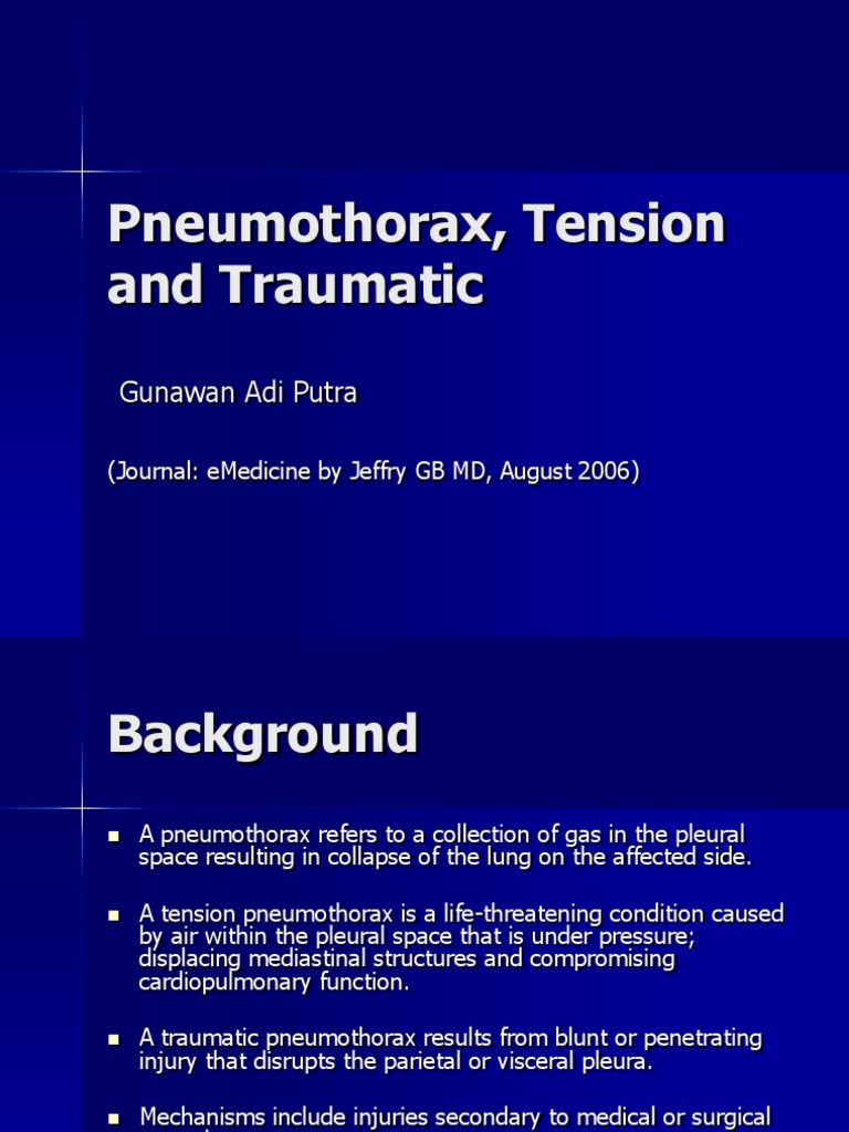 Pneumothorax, Tension and Traumatic | PDF | Thorax | Lung