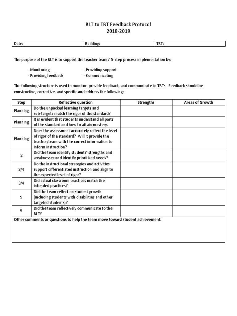 Draft BLT To TBT Feedback Form | PDF | Educational Psychology ...