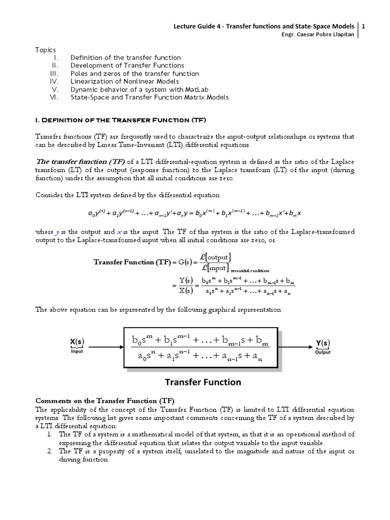Transfer Functions & State-Space Models | PDF | Systems Science ...