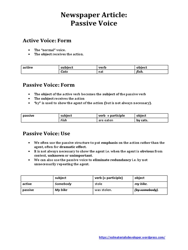 Newspaper Article Grammar Practice Passive | PDF | Verb | Grammatical Tense