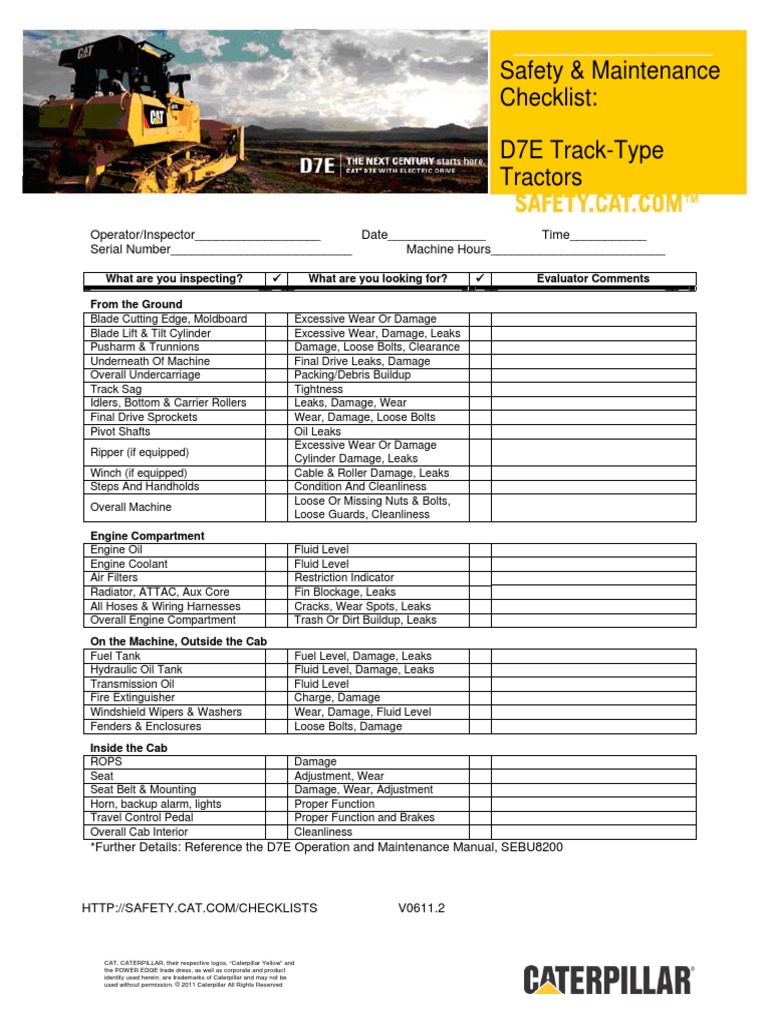 Safety & Maintenance Checklist - D7E Track-Type Tractors V0611.2 PDF ...