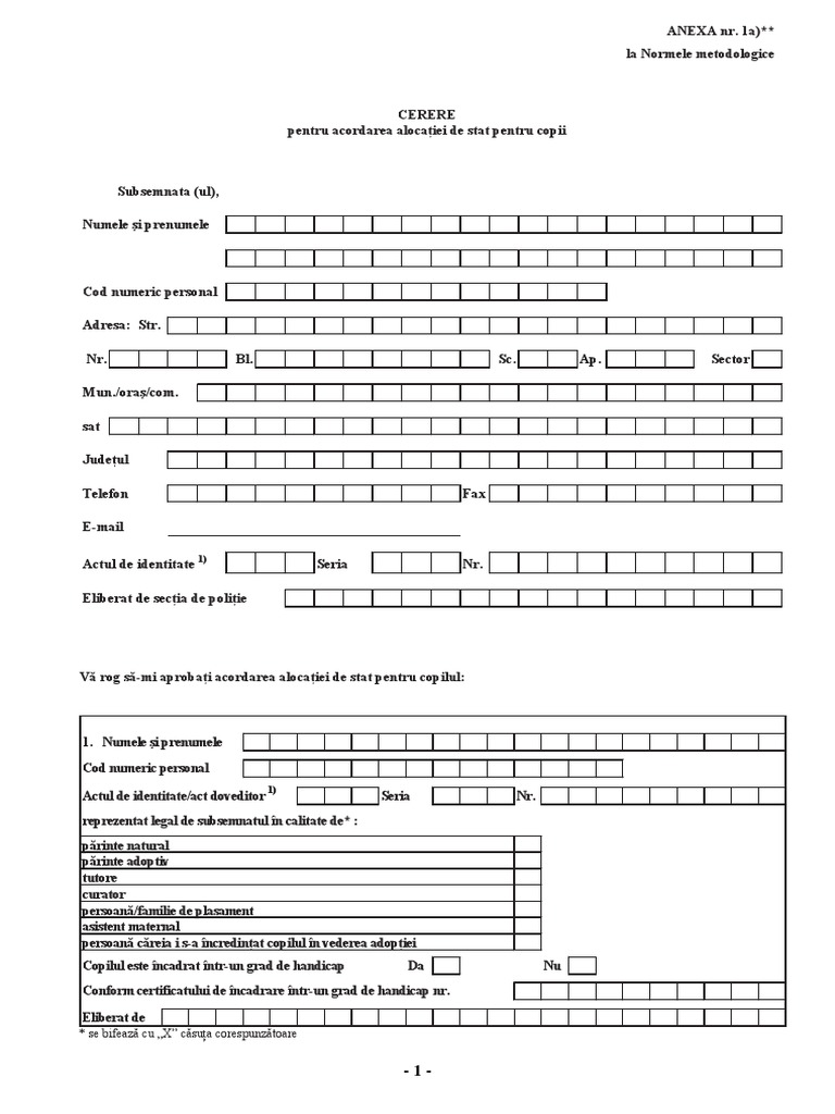 Cerere Alocatie de Stat Pentru Copii PDF | PDF