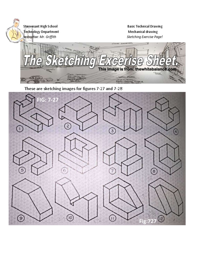 1 - Technical Drawing 1 - Sketching Exercises Sheet | PDF ...