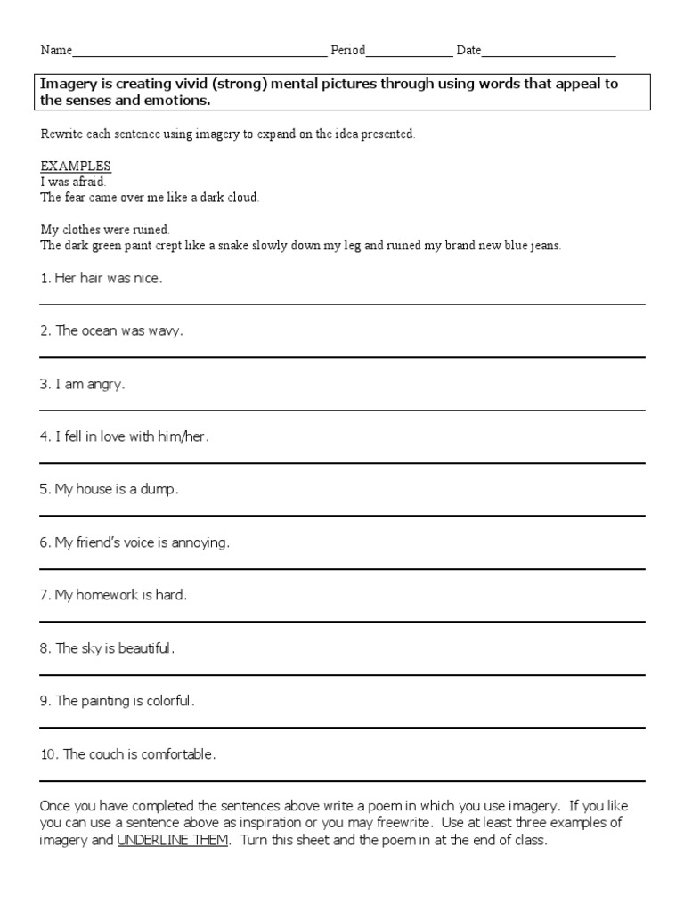 Imagery Worksheets Newspaper Project Worksheet Templates