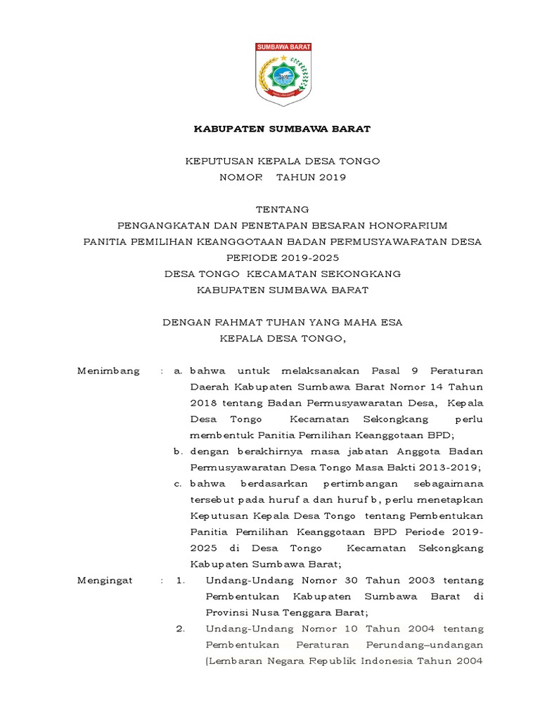 Fortmat SK Panitia Pemilihan BPD | PDF