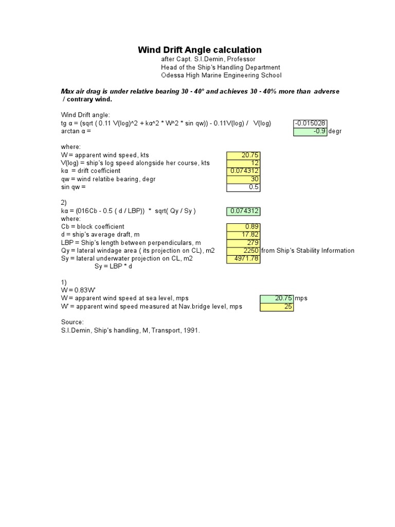 Wind Drift Angle Calculator | Ships | Motion (Physics)