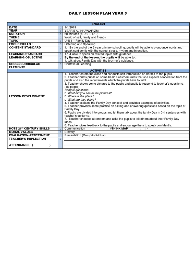 Year 5 Week 1 2019 Wany | PDF | Lesson Plan | Reading Comprehension