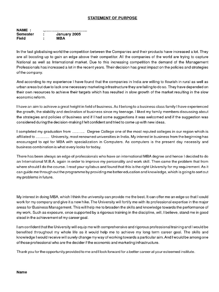 Statement of Purpose Mba Template | PDF