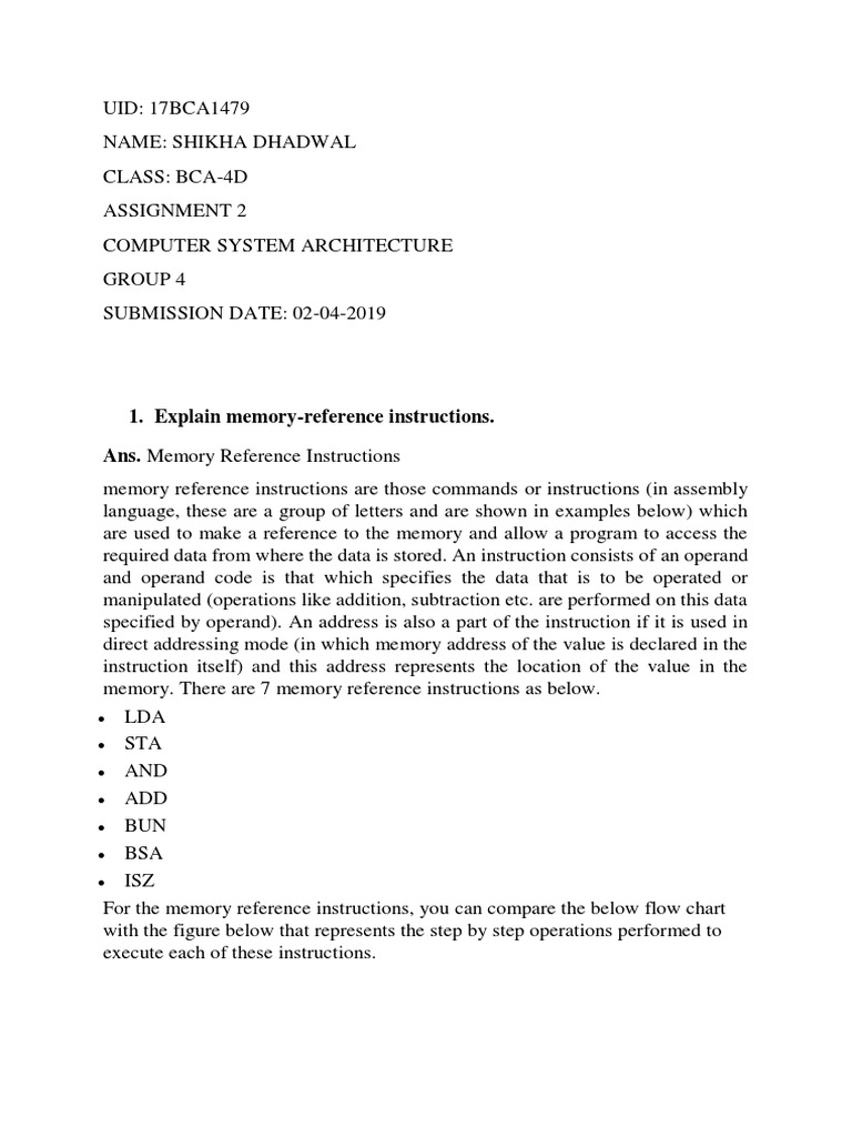 Explain Memory-Reference Instructions. Ans. Memory Reference Instructions | PDF | Computer ...