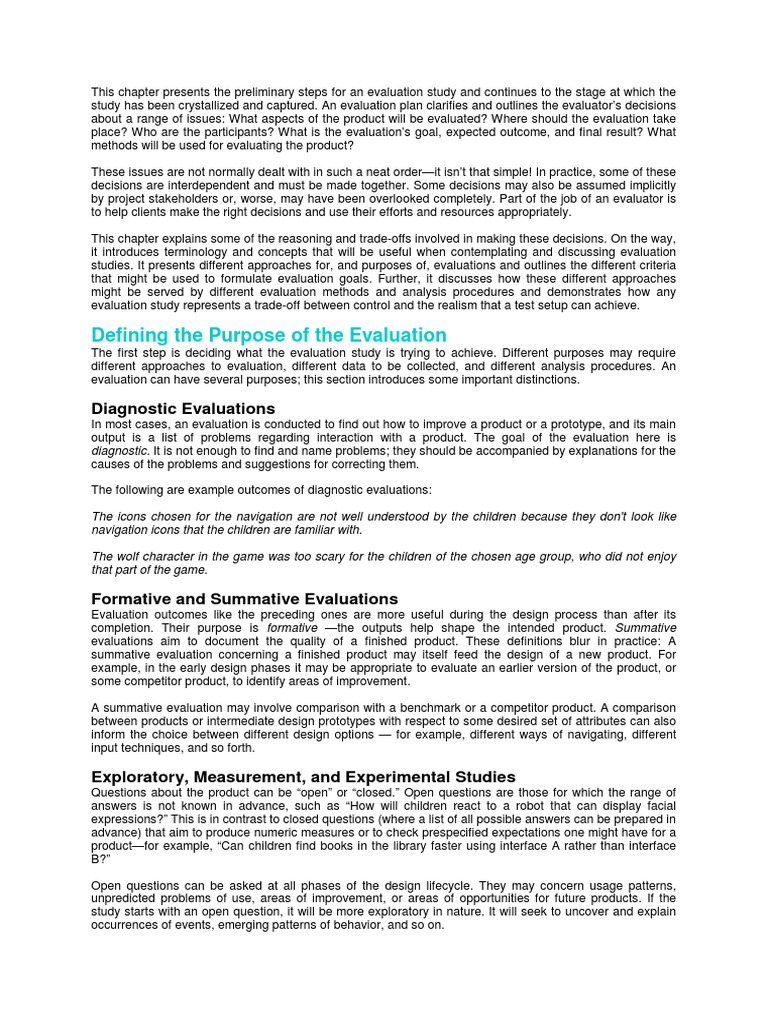 Defining The Purpose of The Evaluation: Diagnostic Evaluations | PDF ...