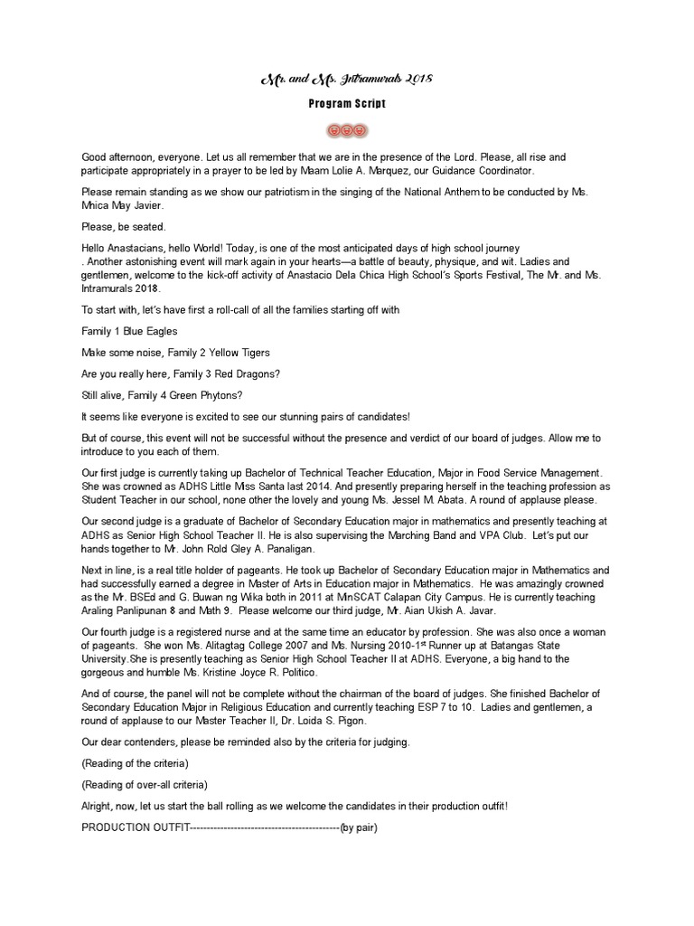 Script For Intramurals | Download Free PDF | Leisure