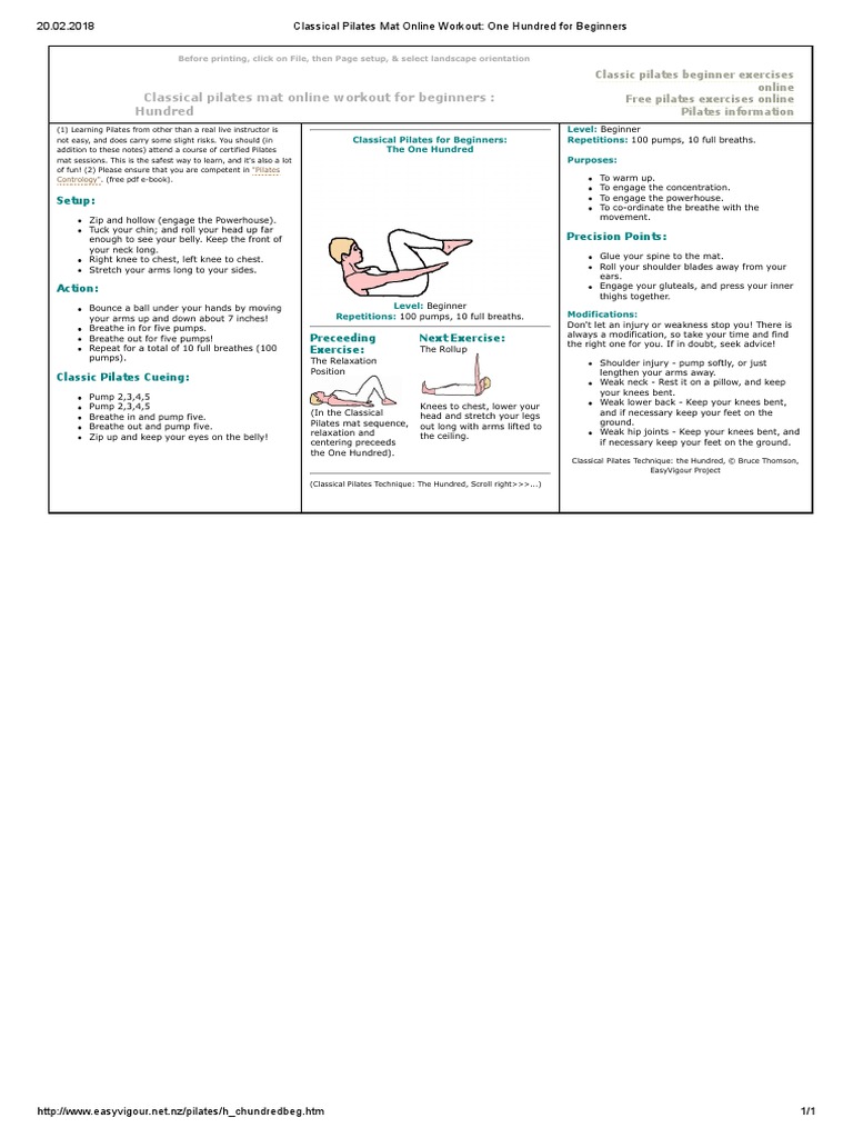 Classical Pilates Mat Online Workout - One Hundred For Beginners | PDF ...