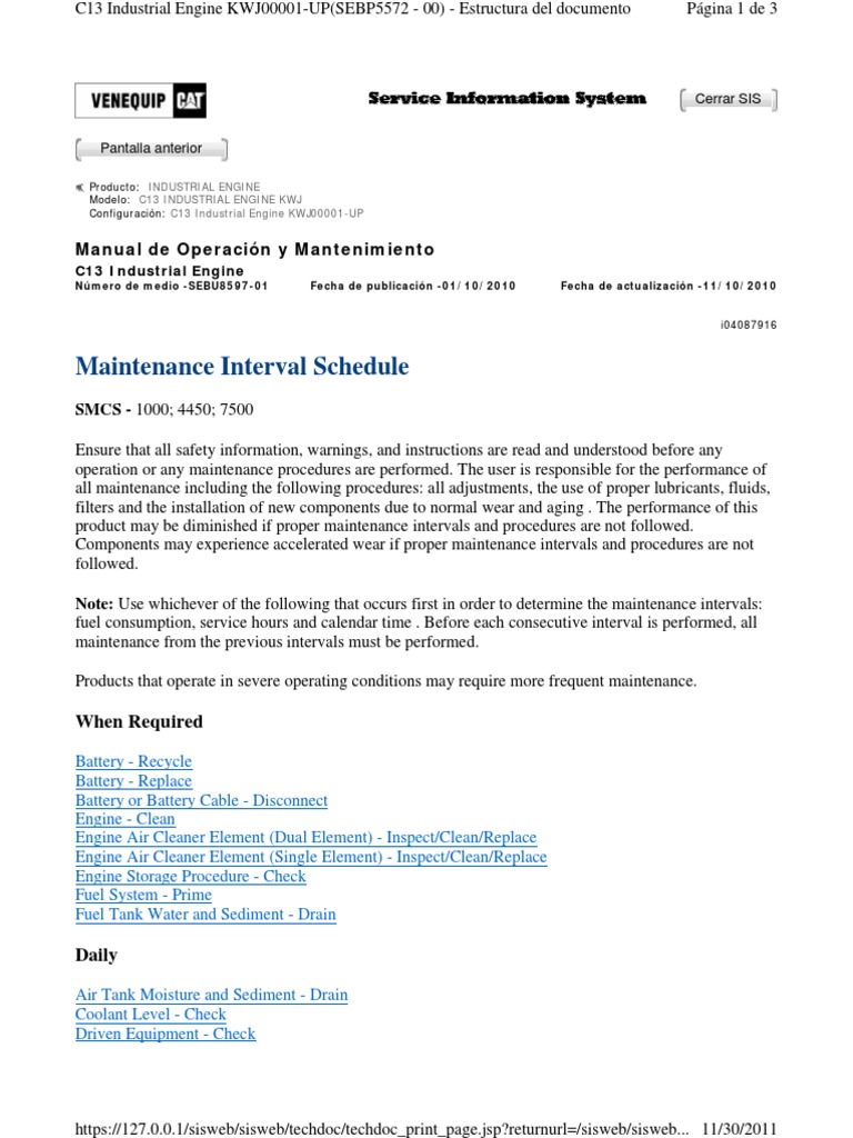 Maintenance Interval Schedule: Manual de Operación y Mantenimiento ...