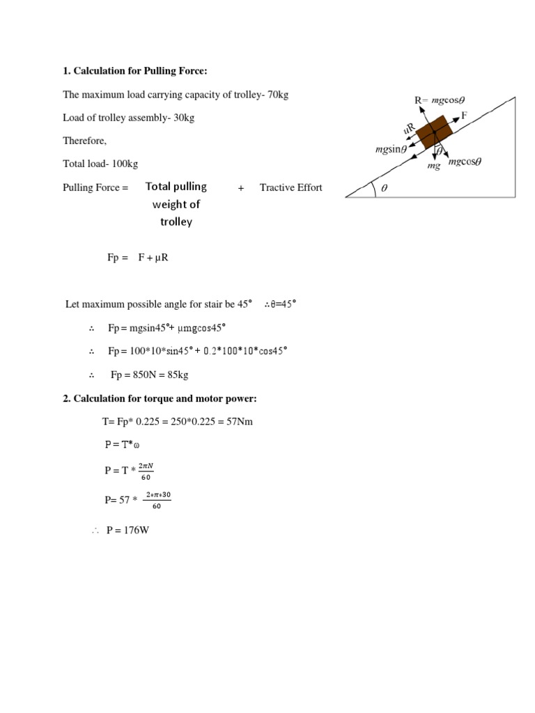 Total Pulling Weight of Trolley: 1. Calculation For Pulling Force | PDF ...