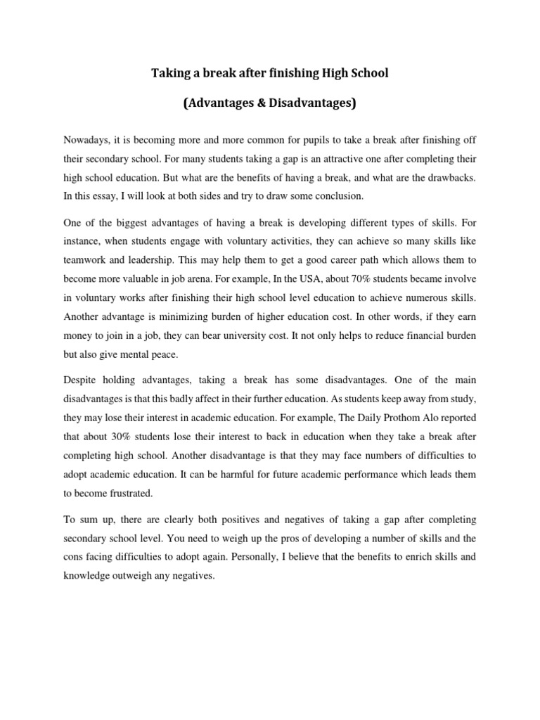 Essay Taking A Break After Finishing High School | PDF | Change | Cognition