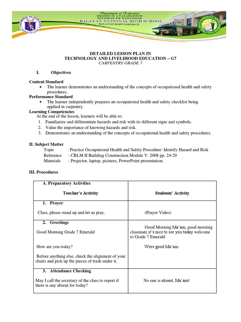 Daily Lesson Plan in Electrical Grade 9 | PDF | Risk | Hazards