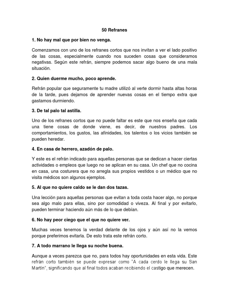 50 Refranes | PDF | Humor | Proverbio
