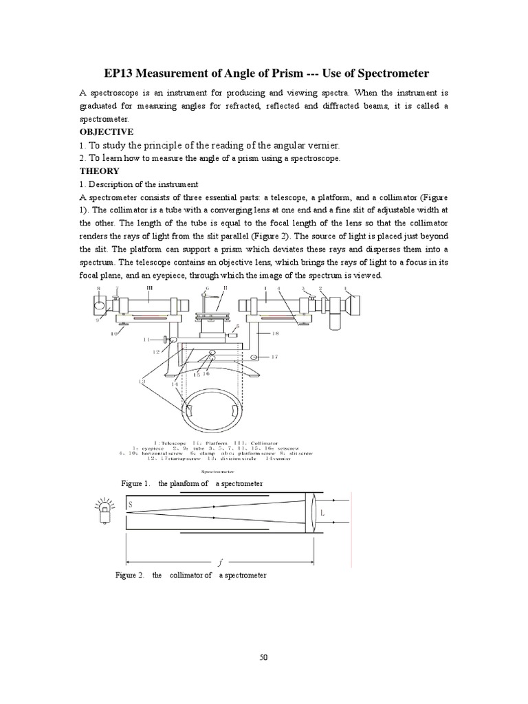Measuring Prism Angles with Spectrometer | PDF | Lens (Optics) | Prism