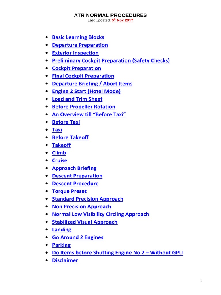 Atr Normal Procedures | PDF | Takeoff | Turbine Engine Failure