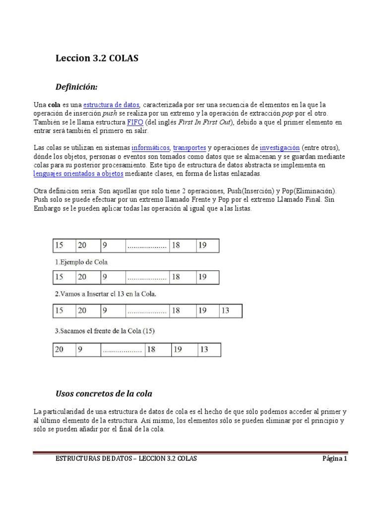Leccion 3.2 Colas | PDF | Cola (tipo de datos abstractos) | Modelo de datos
