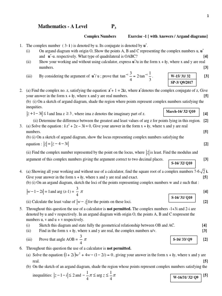 Argand Diagrams and Complex Loci Exercises | PDF | Complex Number | Circle
