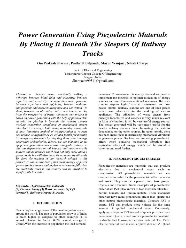 Power Generation Using Piezoelectric Materials by Placing It Beneath ...