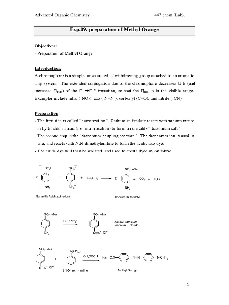 Exp.09 Preparation of Methyl Orange | PDF | Chemical Elements ...