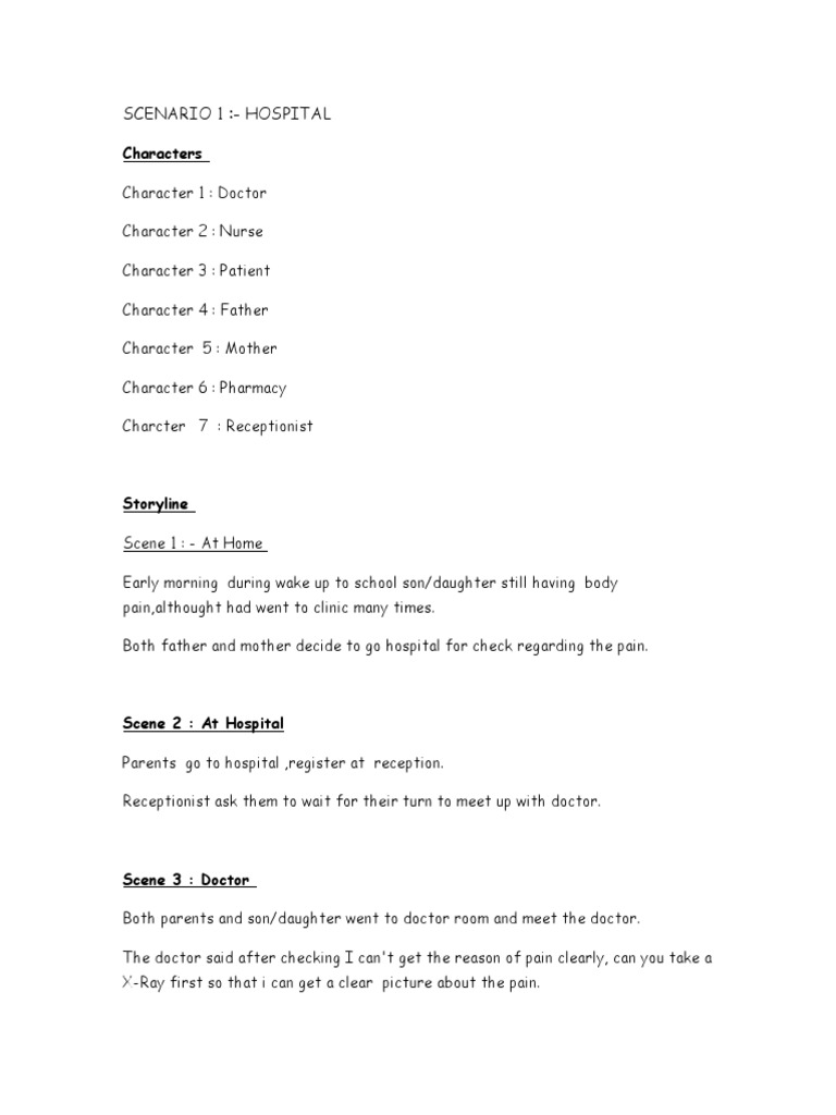 Scenario 1:-Hospital: Characters | PDF