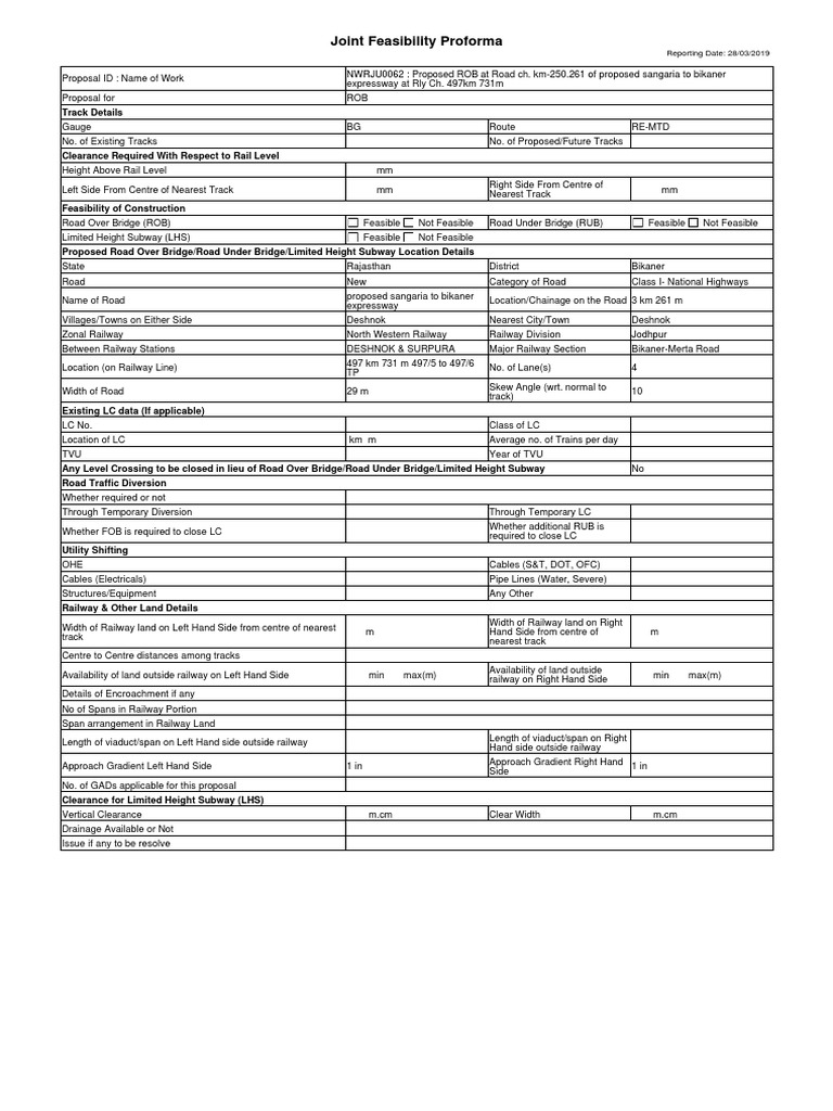 Joint Feasibility Proforma | PDF | Civil Engineering | Transportation ...