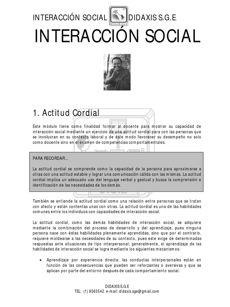 Actitud Cordial en la Interacción Social | PDF | Comportamiento ...