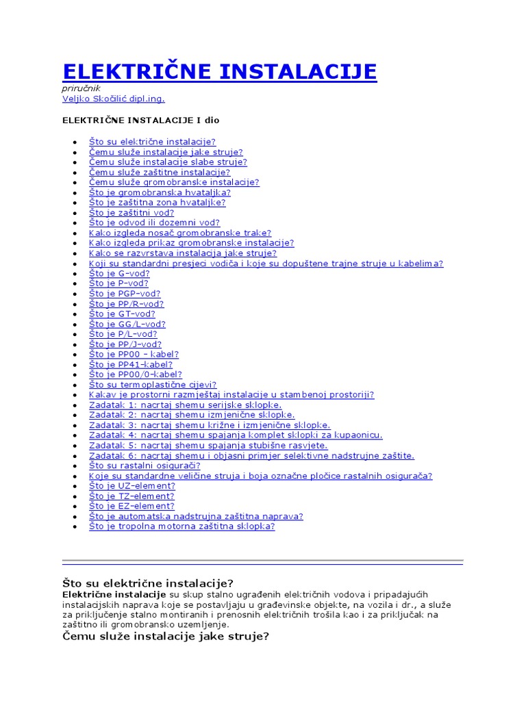 Električne Instalacije 1 | PDF