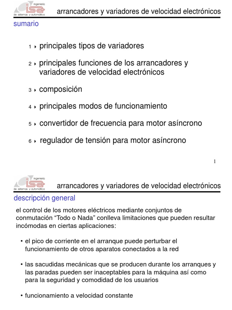07 Arrancadores y Variadores de Velocidad Electronicos | PDF | Motor eléctrico | Corriente alterna