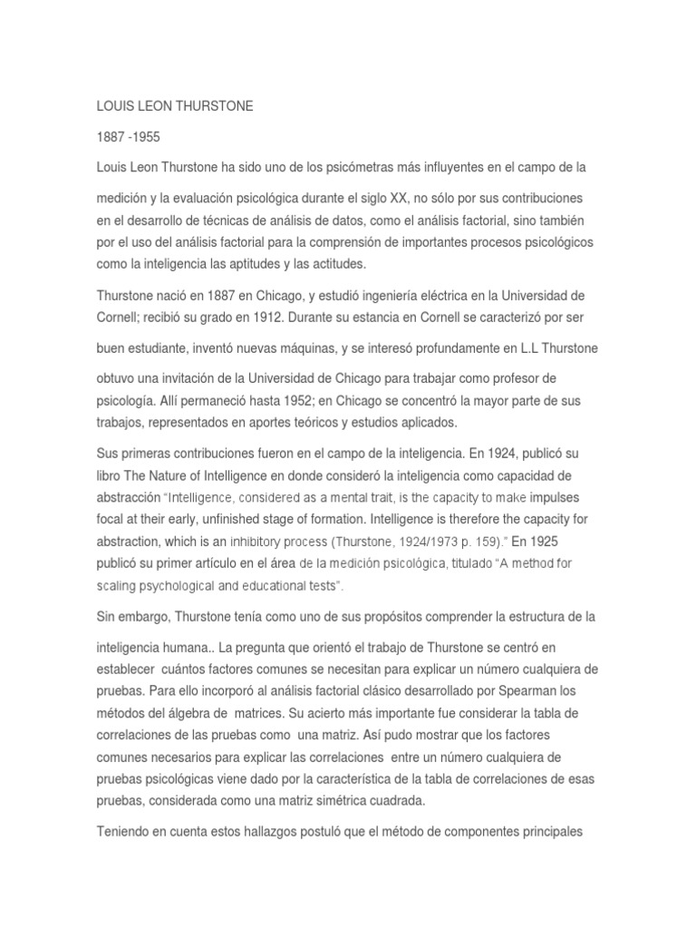 LOUIS LEON THURSTONE Creador de Caras | PDF | Inteligencia | Sicología