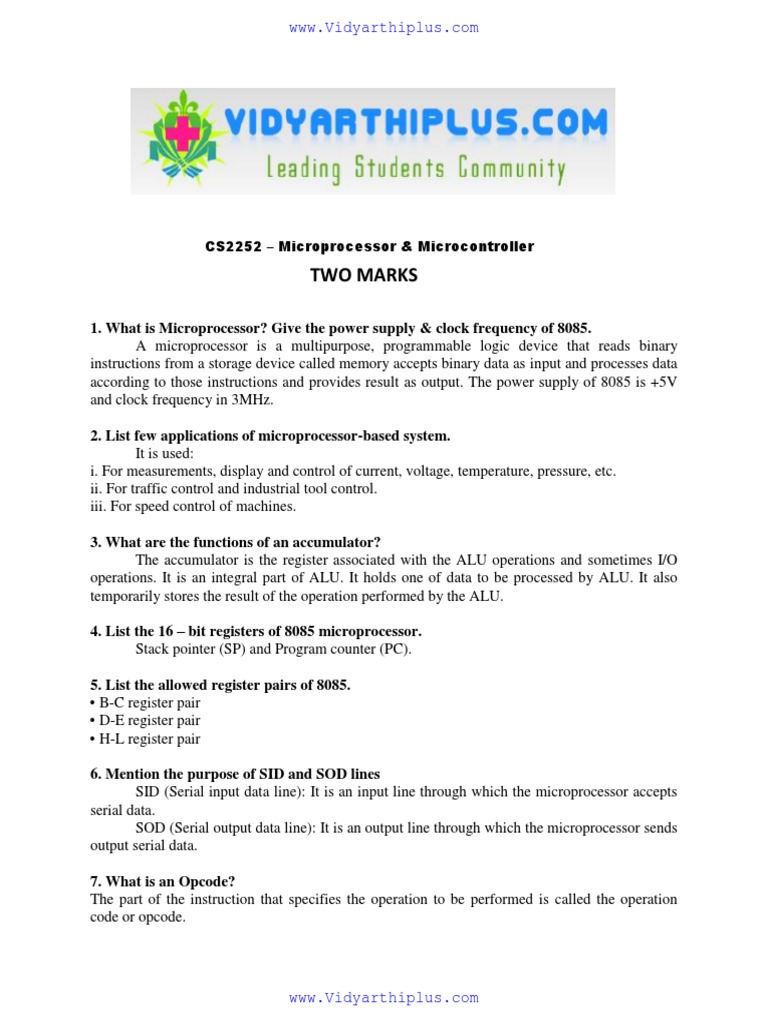 Microprocessor 2 Marks V PDF | PDF | Central Processing Unit | Input/Output