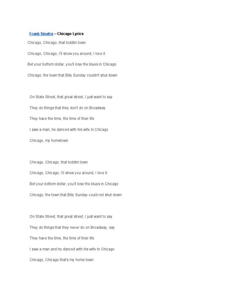 Frank Sinatra - Chicago Lyrics PDF | PDF