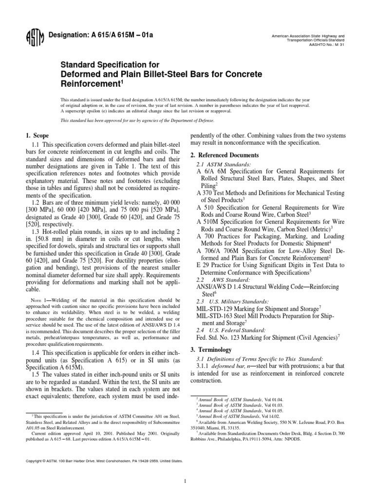 Deformed and Plain Billet-Steel Bars For Concrete Reinforcement | PDF ...