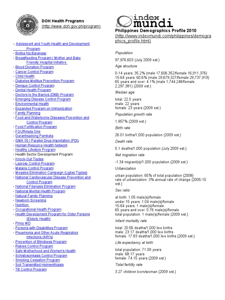 DOH Health Programs | PDF | Preventive Healthcare | Tagalog Language