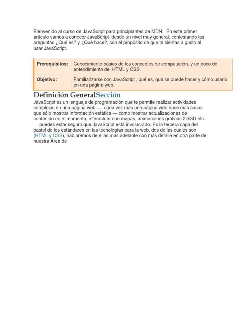 Bienvenido Al Curso de JavaScript para Principiantes de MDN | PDF ...