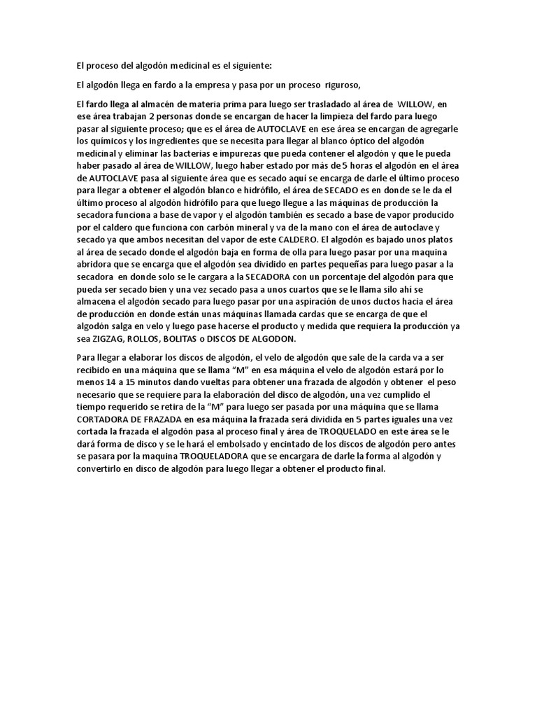 El Proceso Del Algodón Medicinal | PDF | Algodón | Salario