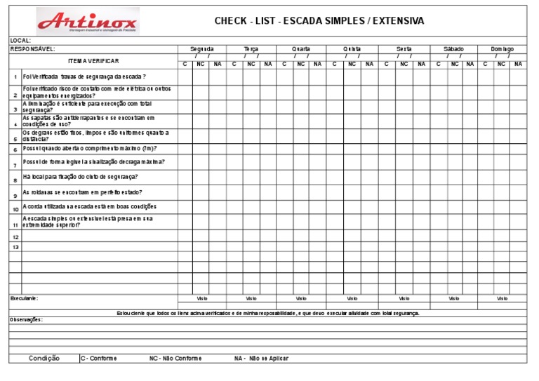 Check List Escada Simples e Extensiva | PDF