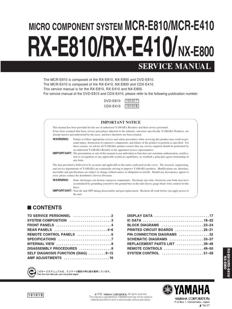 Yamaha RX-E810, RX-E410, NX-E800 Micro Combo | PDF | Solder | Hertz