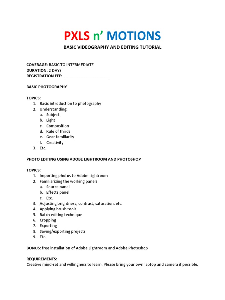 Motions: Basic Videography and Editing Tutorial | PDF | Adobe Photoshop ...