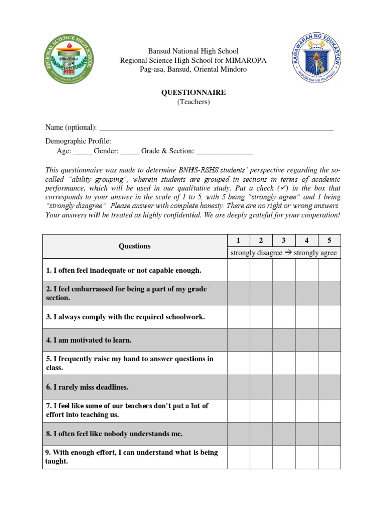 Research Questionnaires Students | PDF | Questionnaire | Psychological ...