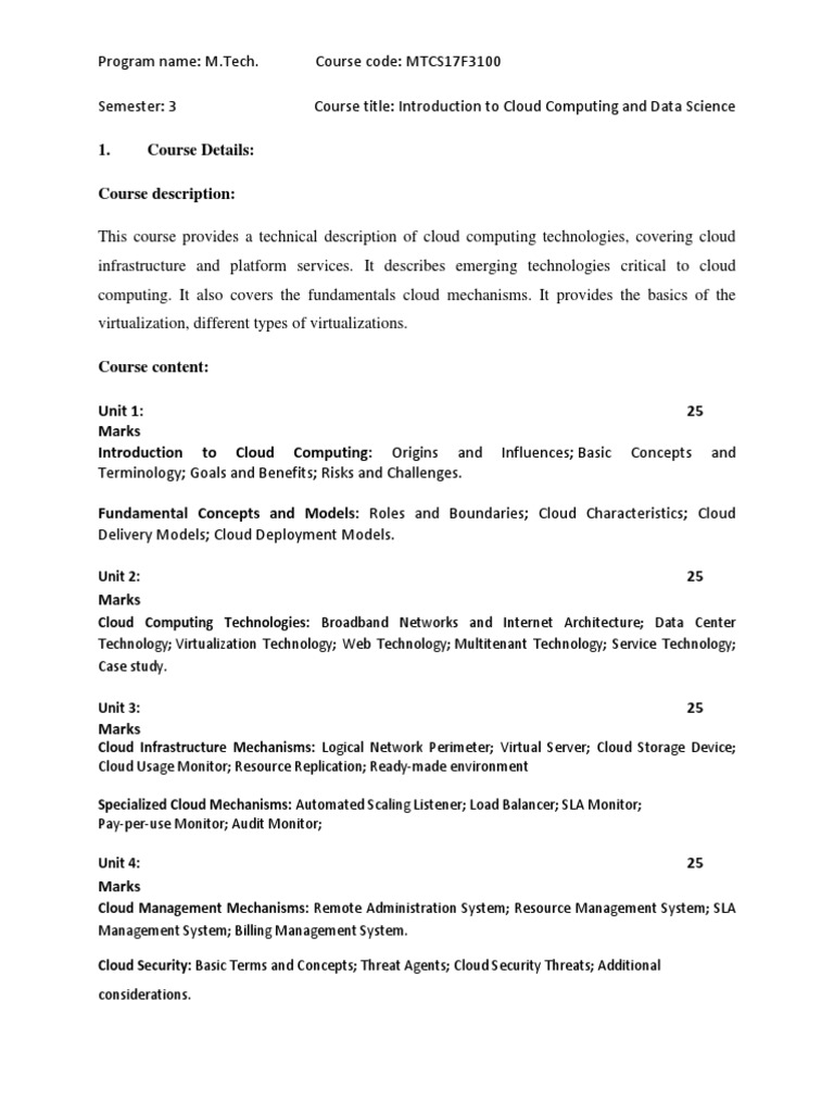 Cloud Computing and Data Science Syllabus | PDF | Software As A Service ...