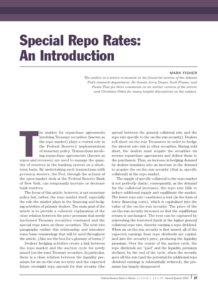 Special Repo Rates - Introduction | PDF | Repurchase Agreement | Short ...