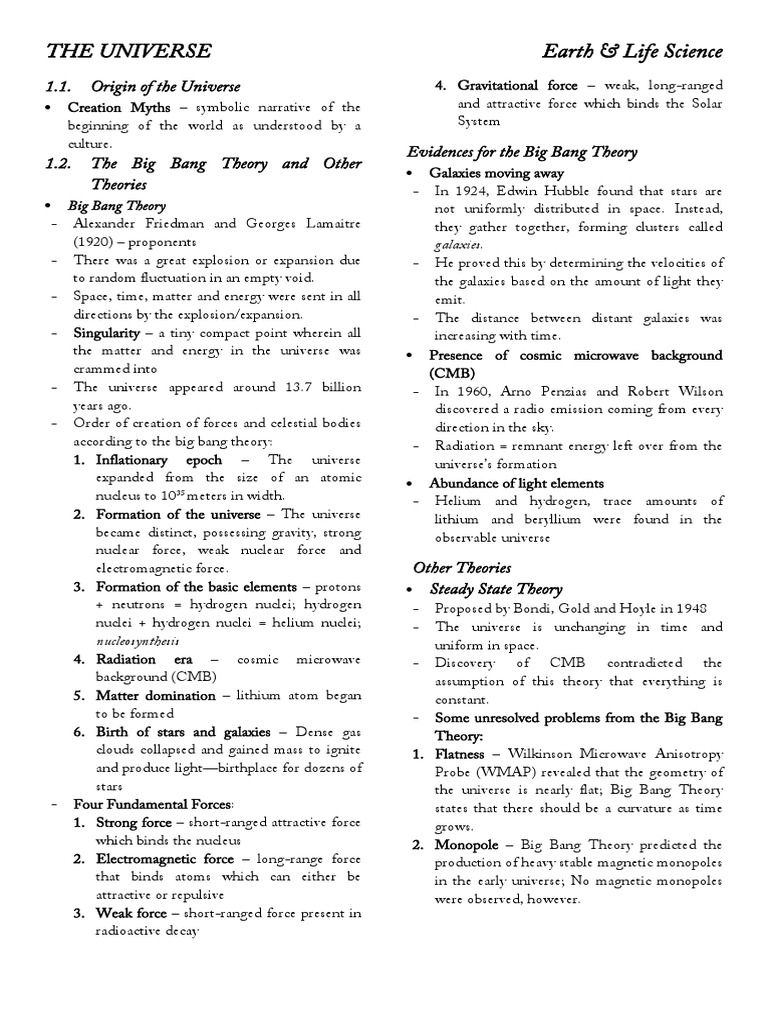 ELS - The Universe (Origin, Theories and Evidences) | PDF | Big Bang ...