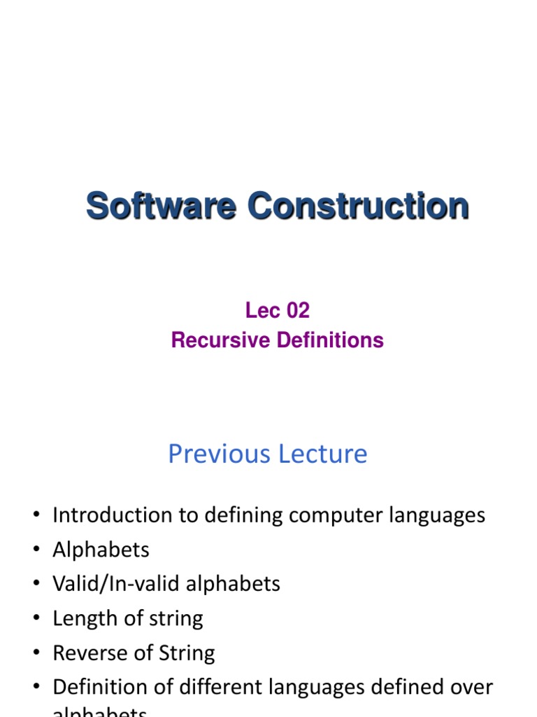 Recursive Definitions of Formal Languages: Examples of Using Kleene Star Closure and Recursive ...